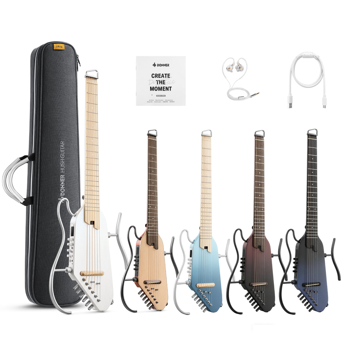 HUSH-X PRO スマート ヘッドレス トラベルギター 多彩プリセット Donner